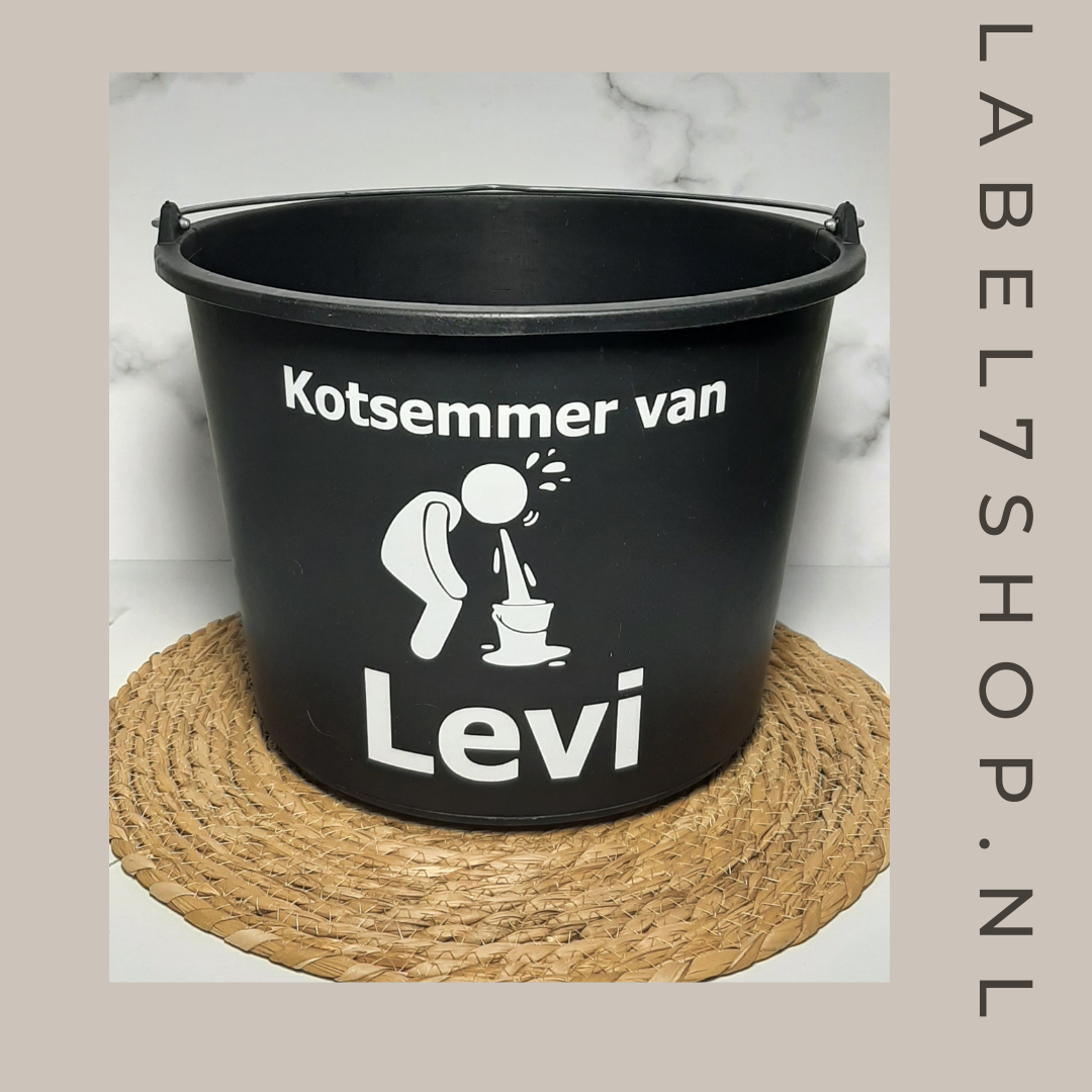 Sticker voor 'Kots emmer met naam man'